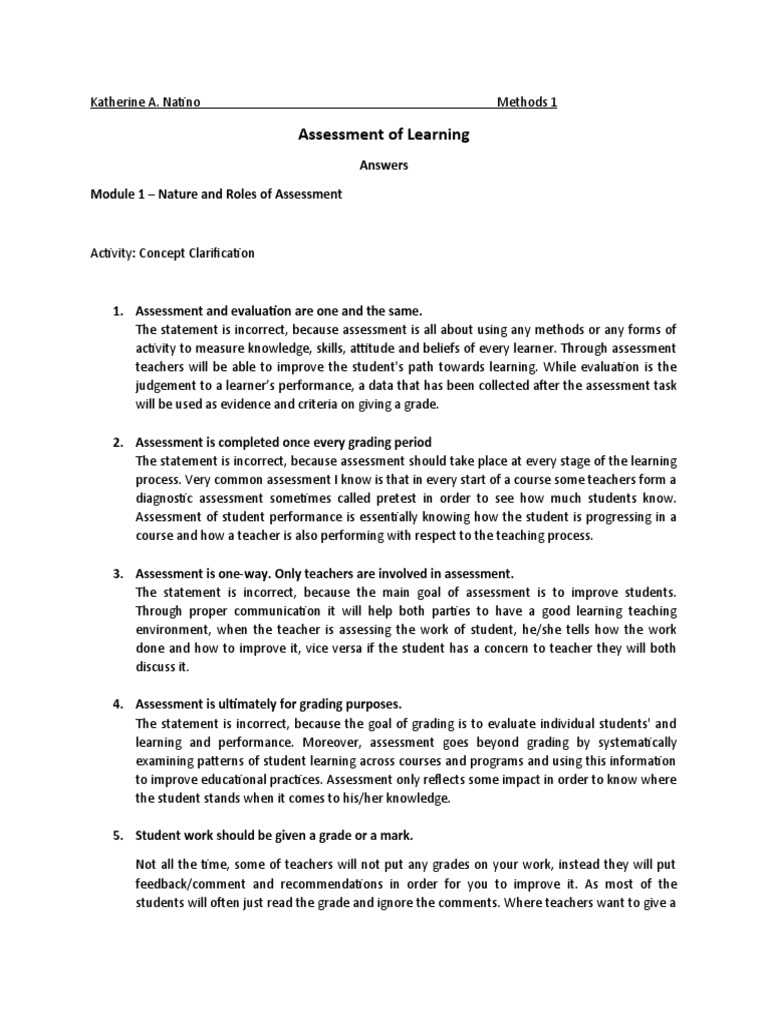 Module 1 Assessment of Learning Answer | PDF | Educational Assessment ...