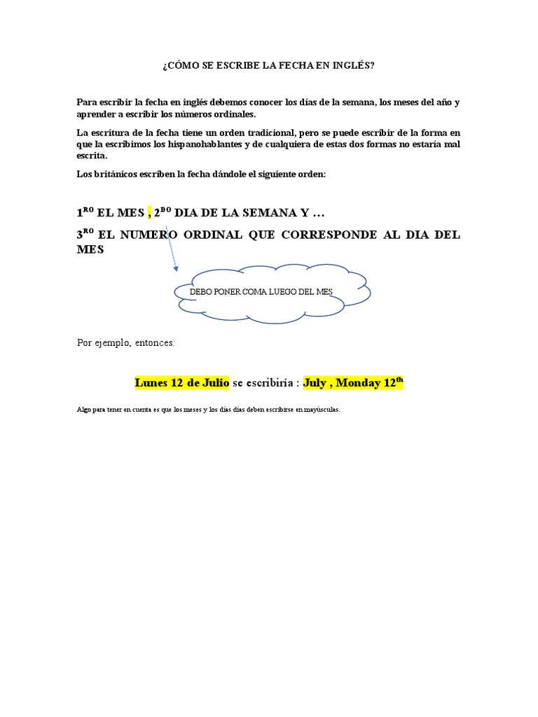Cómo Se Escribe La Fecha en Inglés | PDF