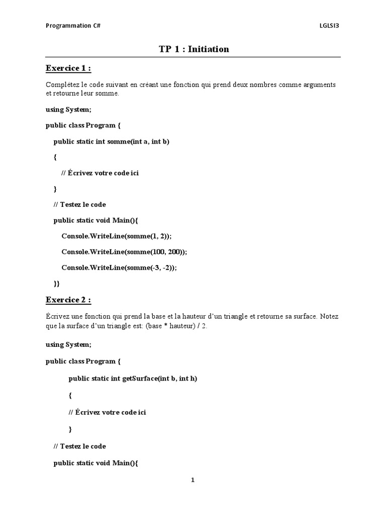 TP1 C# | PDF | Programmation informatique | Informatique