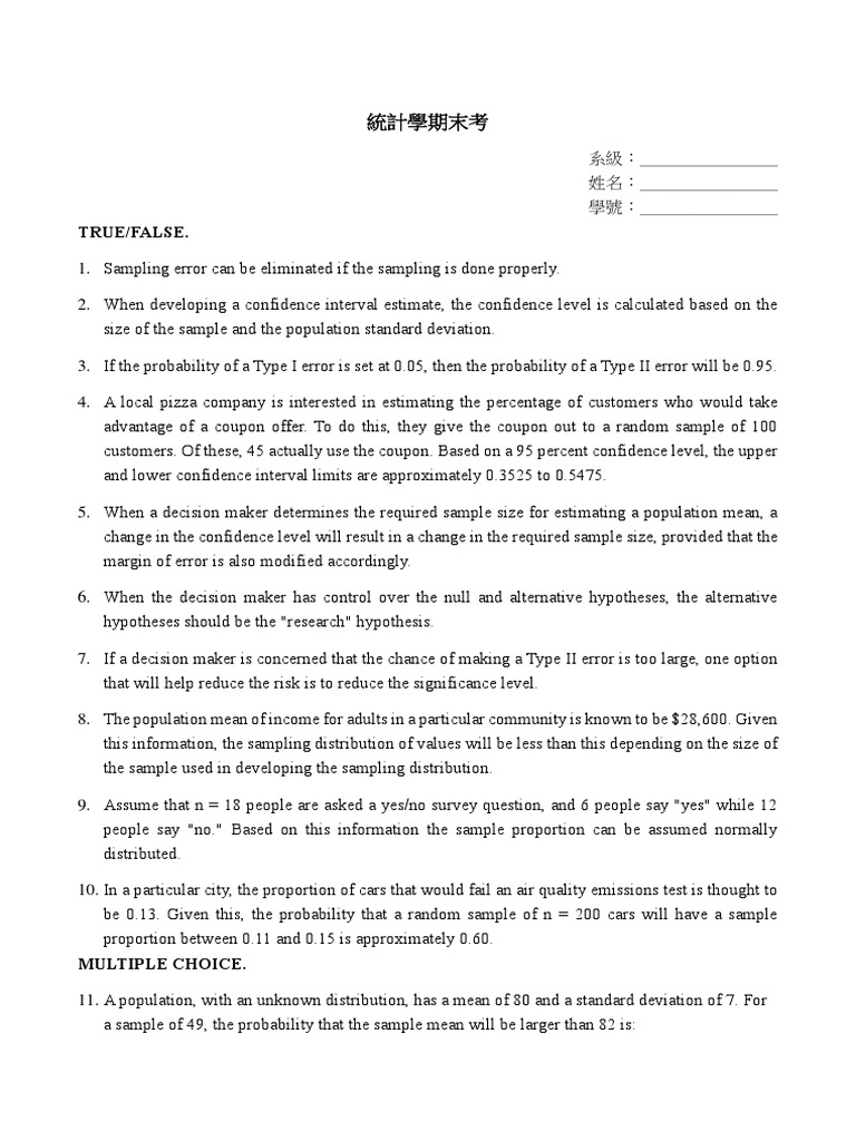 Statistics Final Exam Review | PDF | Statistical Hypothesis Testing ...
