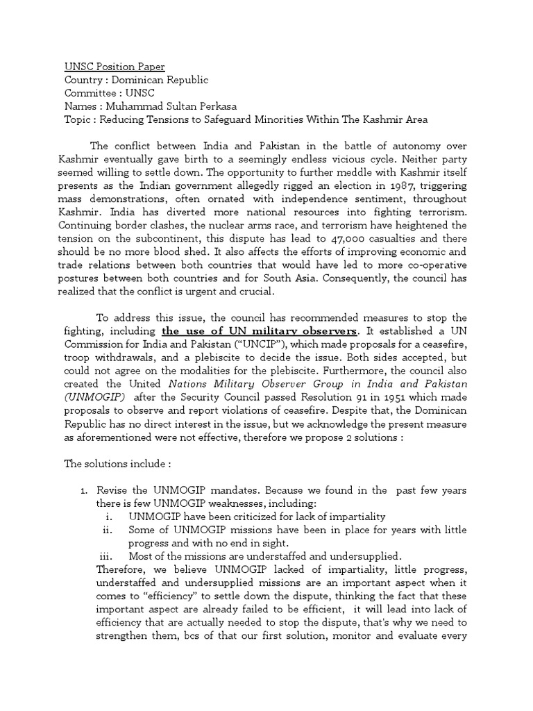 UNSC Position Paper | PDF | International Relations | Global Politics