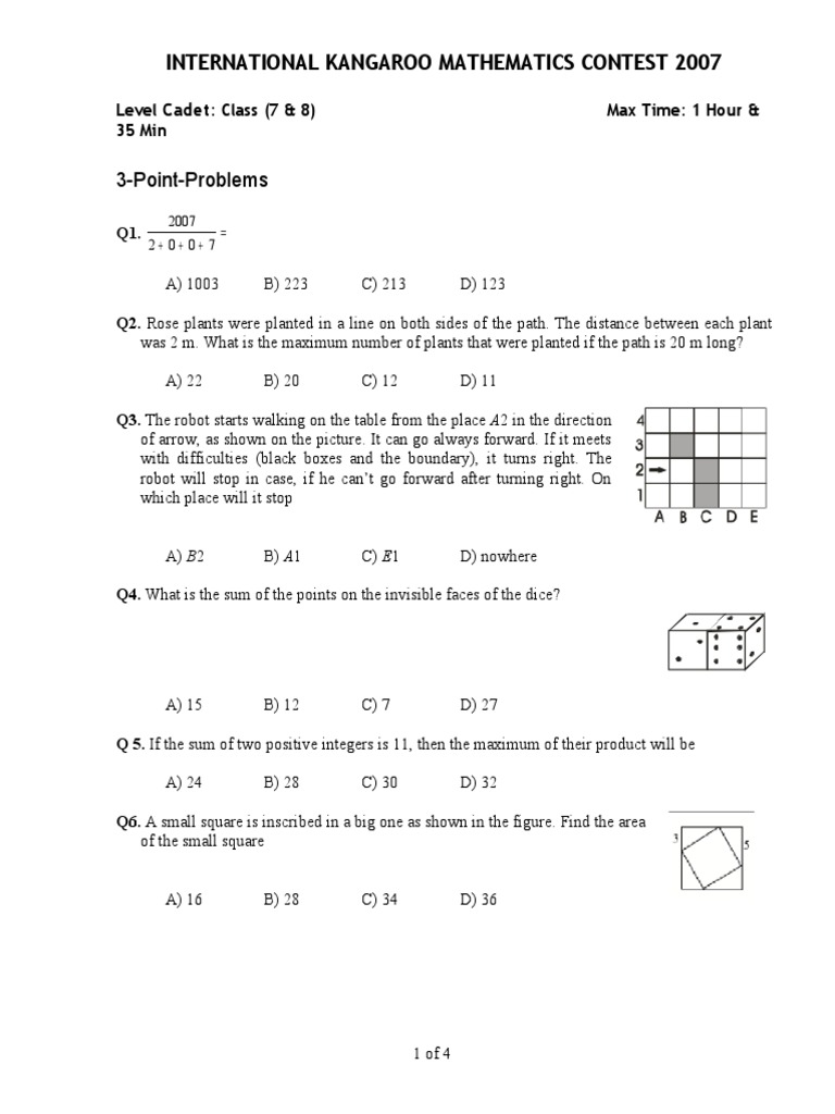 International Kangaroo Mathematics Contest 2007: 3-Point-Problems | PDF ...