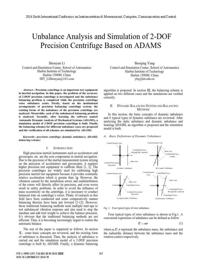 Unbalance Analysis and Simulation of 2-DOF Precision Centrifuge Based On ADAMS | PDF | Rotation ...