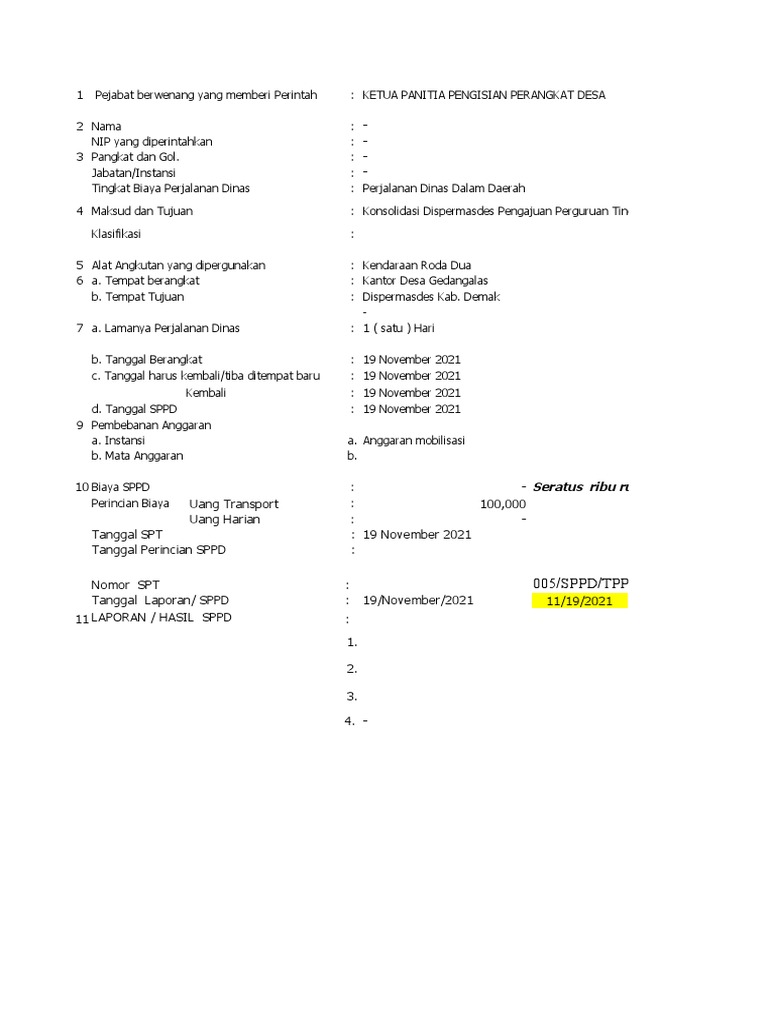 SPPD Desa Lengkap Tahun 2021 | PDF