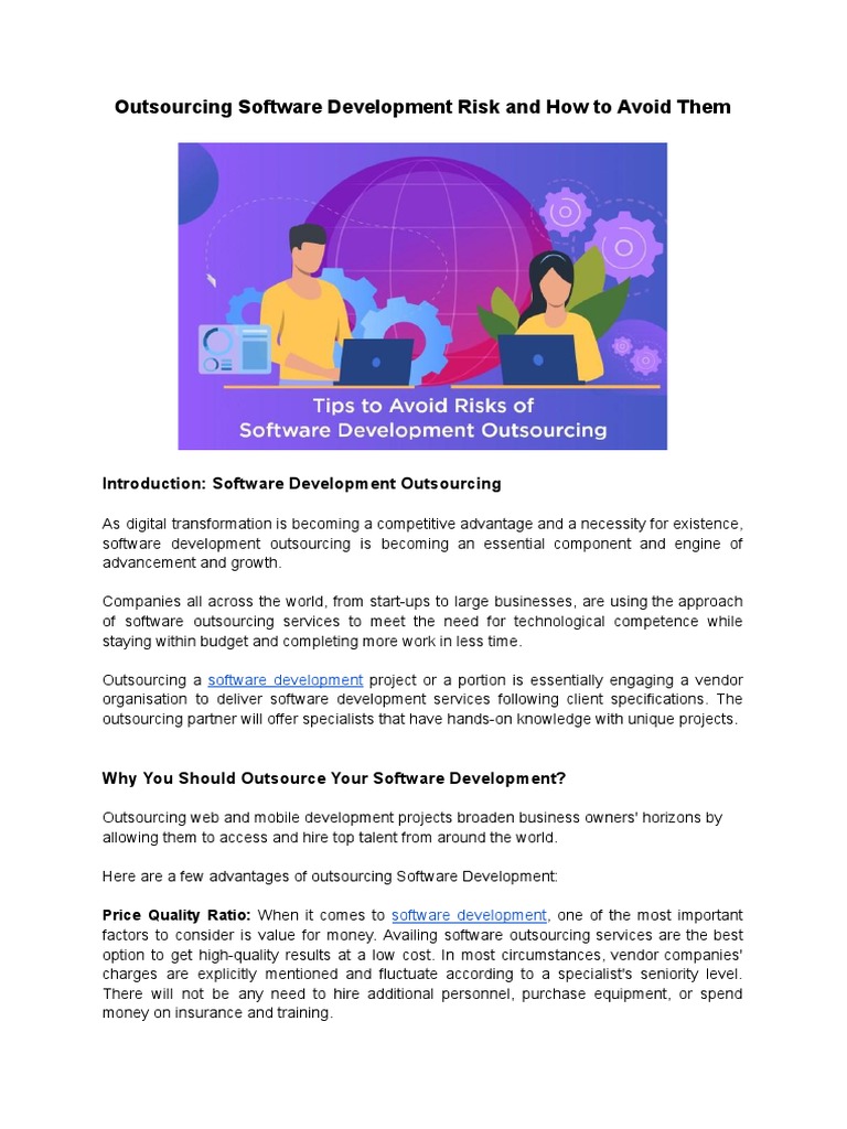 Outsourcing Software Development Risk and How To Avoid Them | PDF | Outsourcing | Software ...