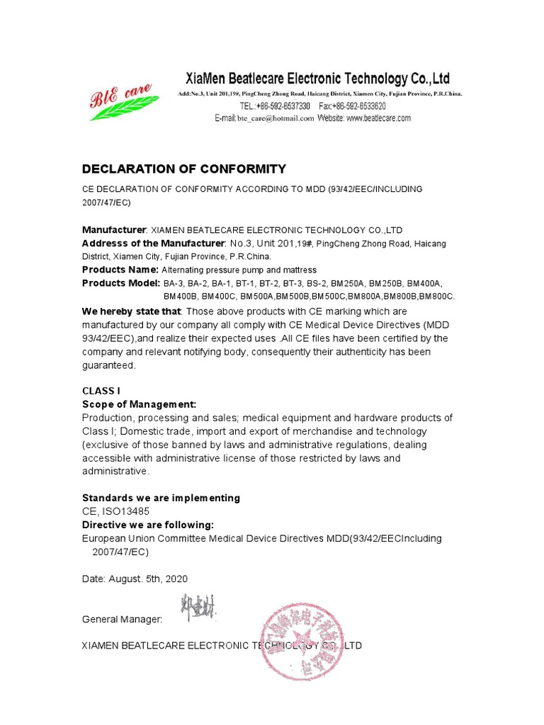 Declaration of Conformity | PDF