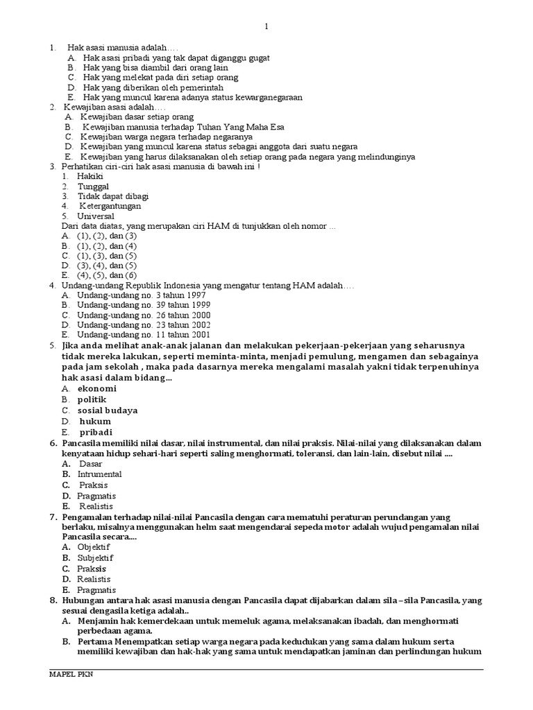 Latiahan Soal KLS Xi Ganjil | PDF