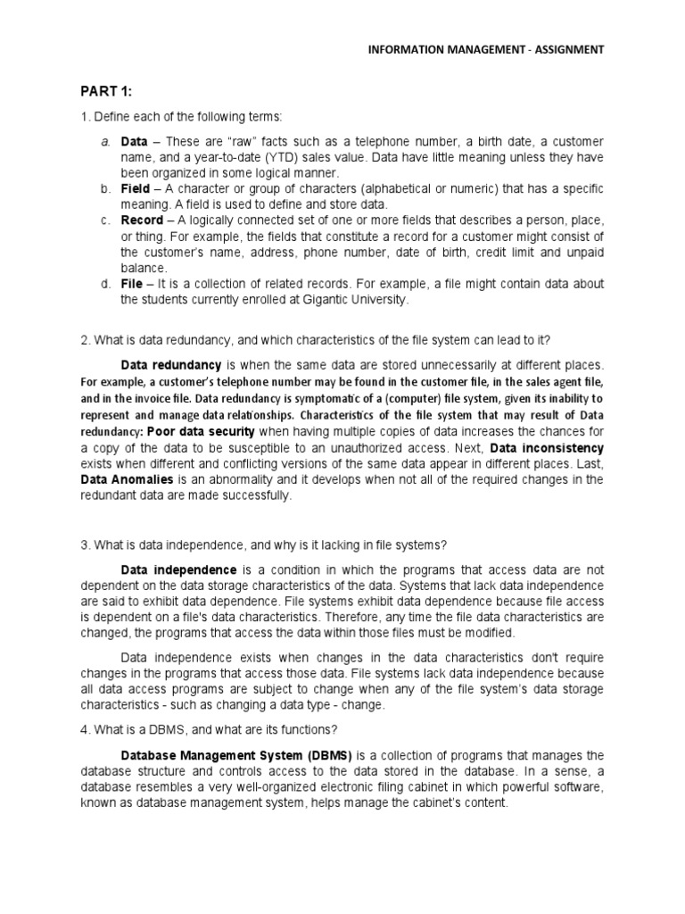 Database Management System Answer Key - Activity 1 | PDF | Databases ...