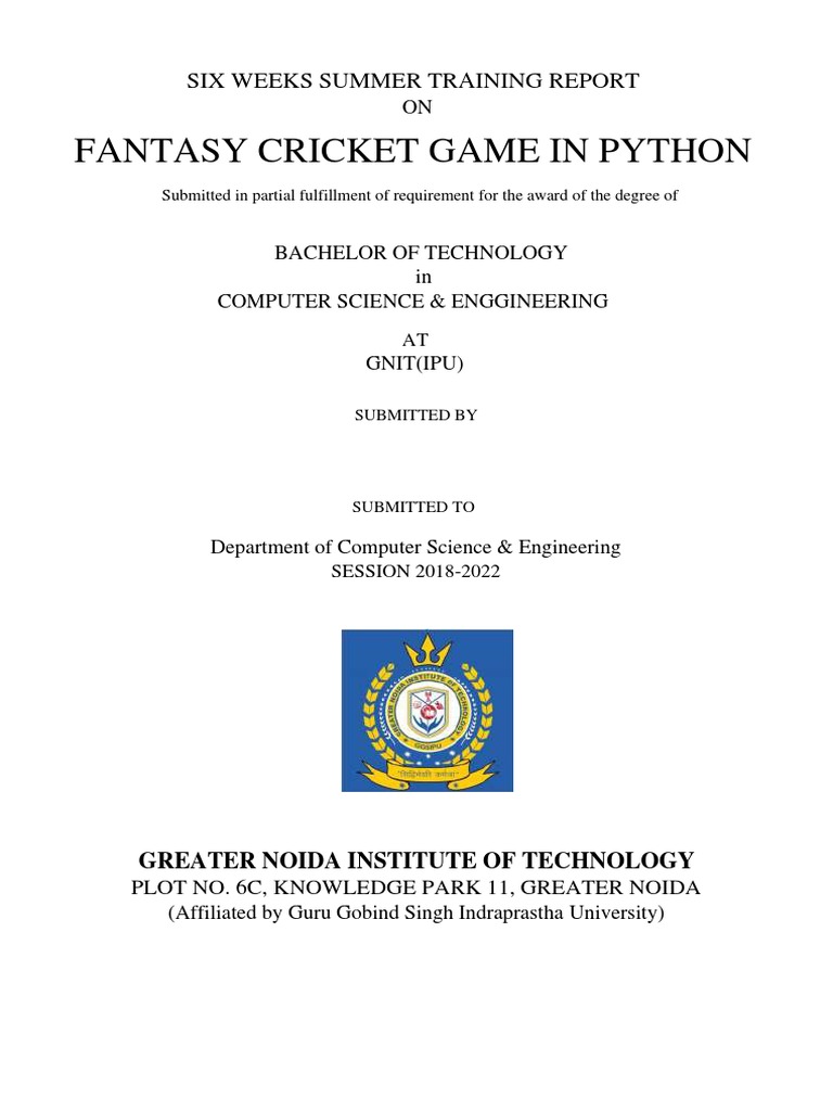Toaz - Info Fantasy Cricket Game Using Python Intershala Project PR ...