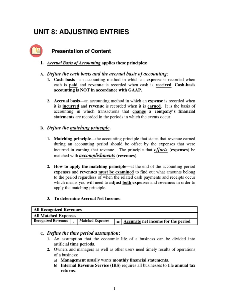 Unit 8 Adjusting Entries | PDF | Debits And Credits | Deferral
