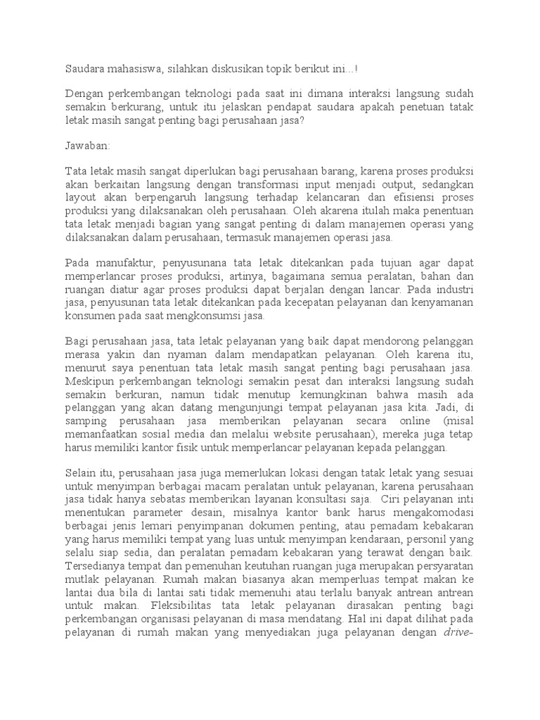 Diskusi 5 Manajemen Operasi Jasa | PDF