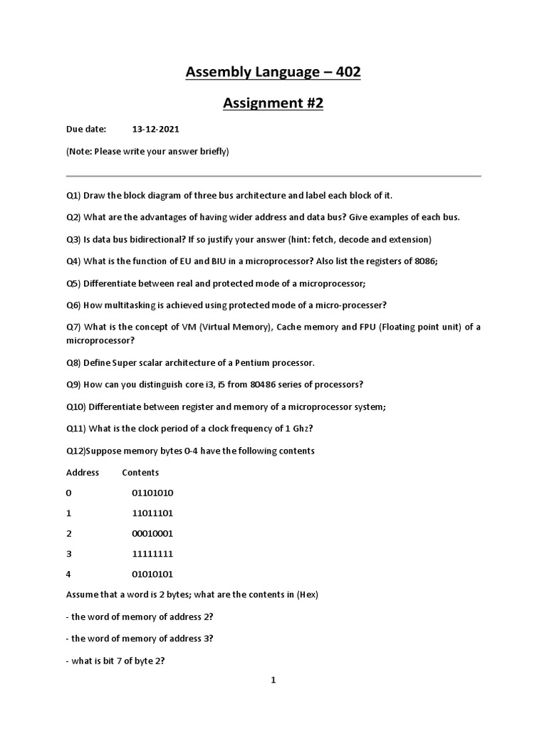 Assembly Language - 402 Assignment #2 | PDF | Assembly Language | Microprocessor