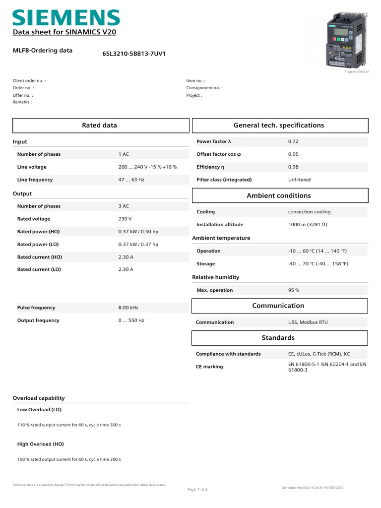 Siemens - Sinamics - V20 | PDF | Alternating Current | Electromagnetism