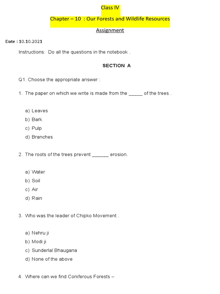 Class IV - Our Forests and Wildlife Resources Assignment (8.10.21) 2 ...