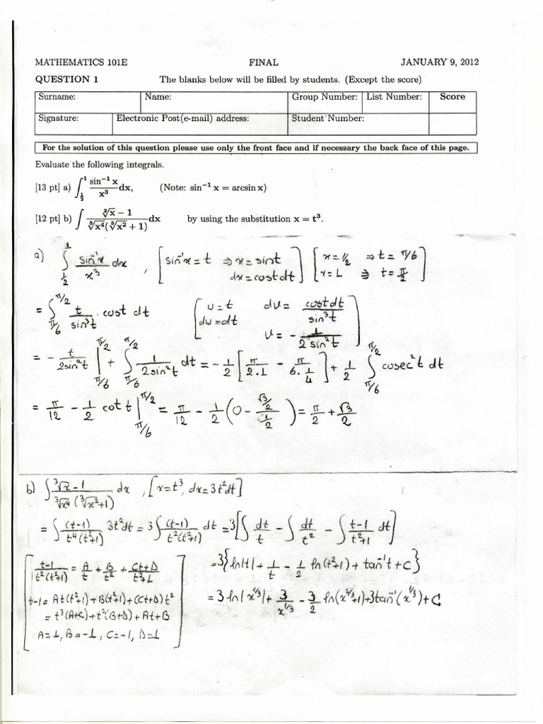 Mat101 Final Sinavi Ve Cozumleri | PDF