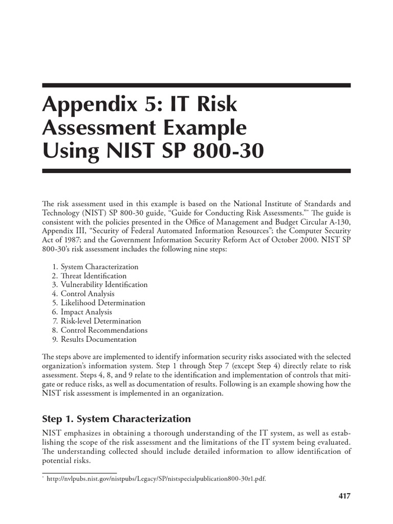NIST SP 800-30 Risk Assessment Example | PDF | Information Security | Risk