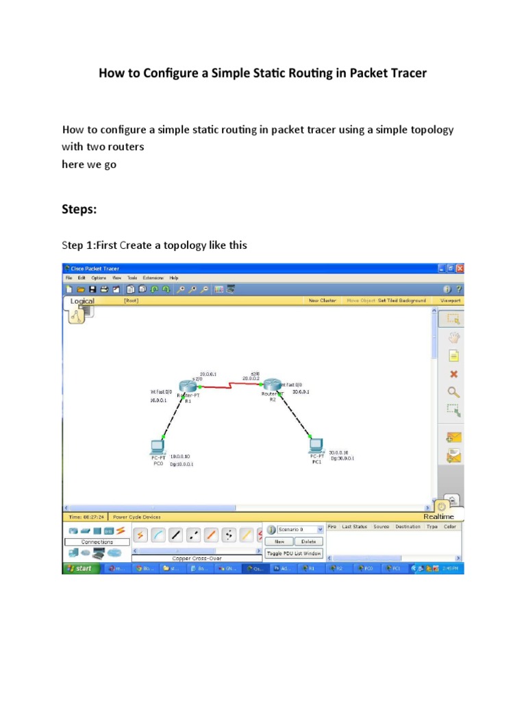 How To Configure A Simple Static Routing in Packet Tracer | PDF