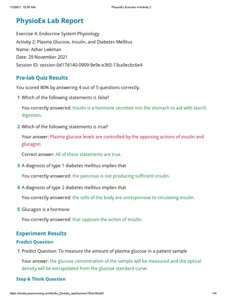 PhysioEx Exercise 4 Activity 2 | PDF | Insulin | Glucose