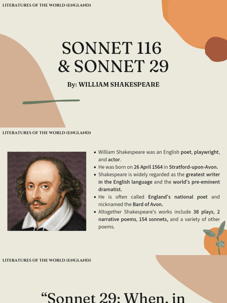 Sonnet 116 & Sonnet 29: By: William Shakespeare | PDF | Poetry | Rhetoric