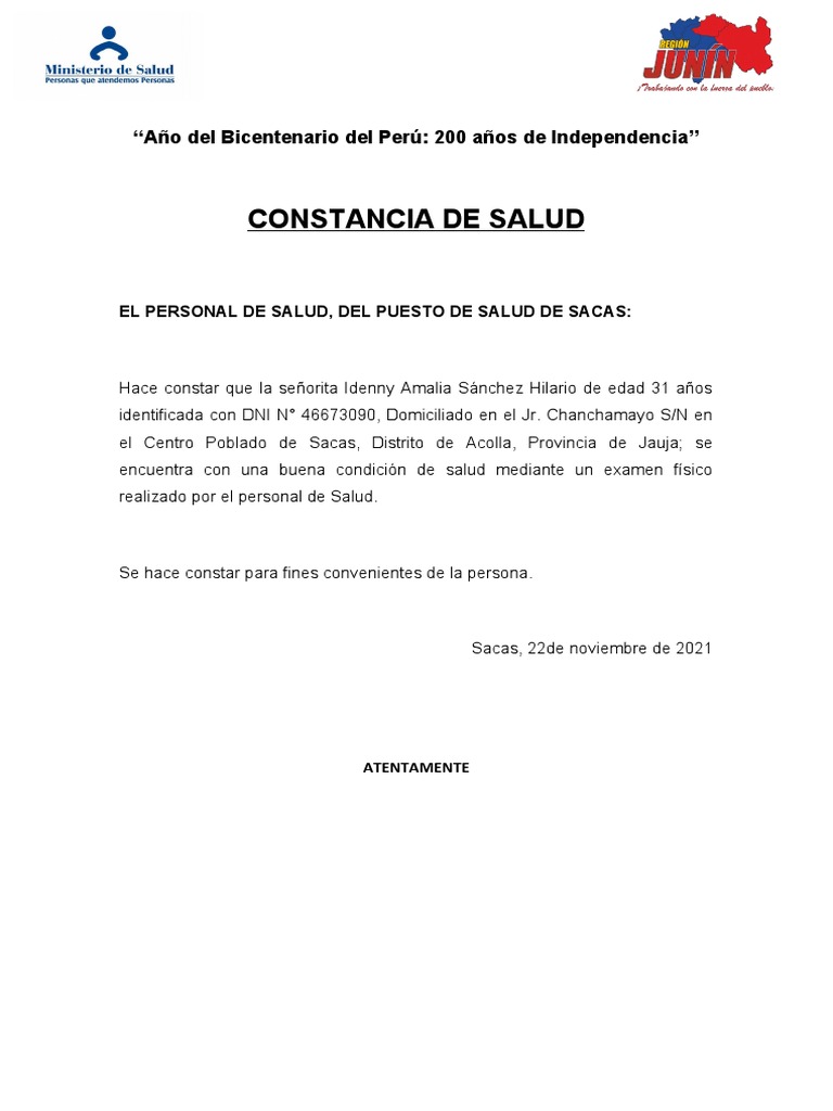 Constancia de Salud | PDF