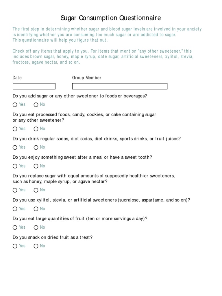 Sugar Consumption Questionnaire: Date Group Member | PDF
