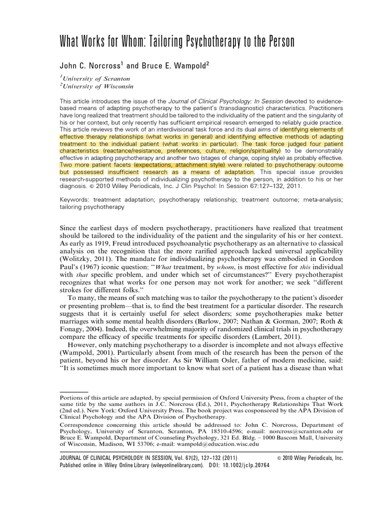 Norcross Wampold 2011 Factores Comunes | PDF | Psychotherapy | Meta ...