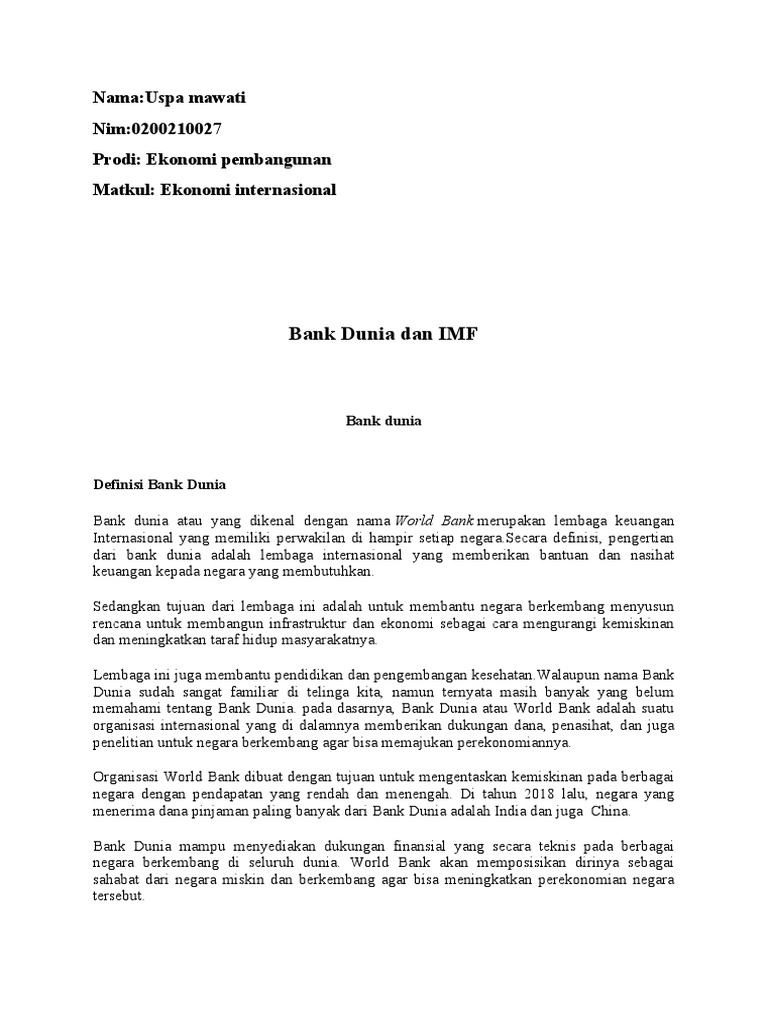 Bank Dunia Dan IMF | PDF | Ilmu Sosial