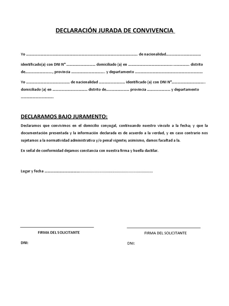 Declaracion Jurada De Convivencia Declaracion Jurada De Convivencia ... Declaracion Jurada De Convivencia Declaracion Jurada De Convivencia ...