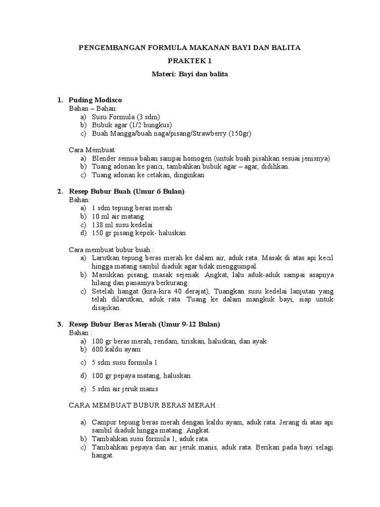 Pengembangan Formula Makanan Praktek 1-4 | PDF