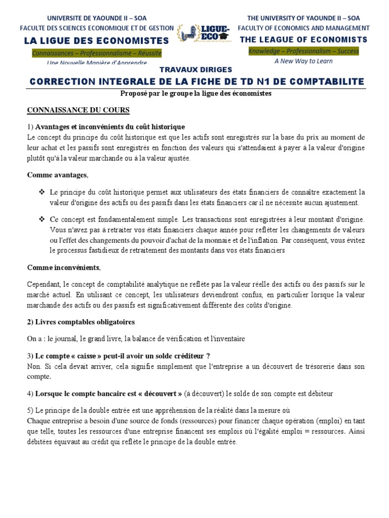 Correction Fiche de TD Compta | PDF | Capitaux propres | Bilan comptable