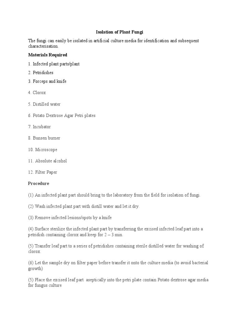 Isolation of Plant Pathogenic Fungi | PDF | Home & Garden