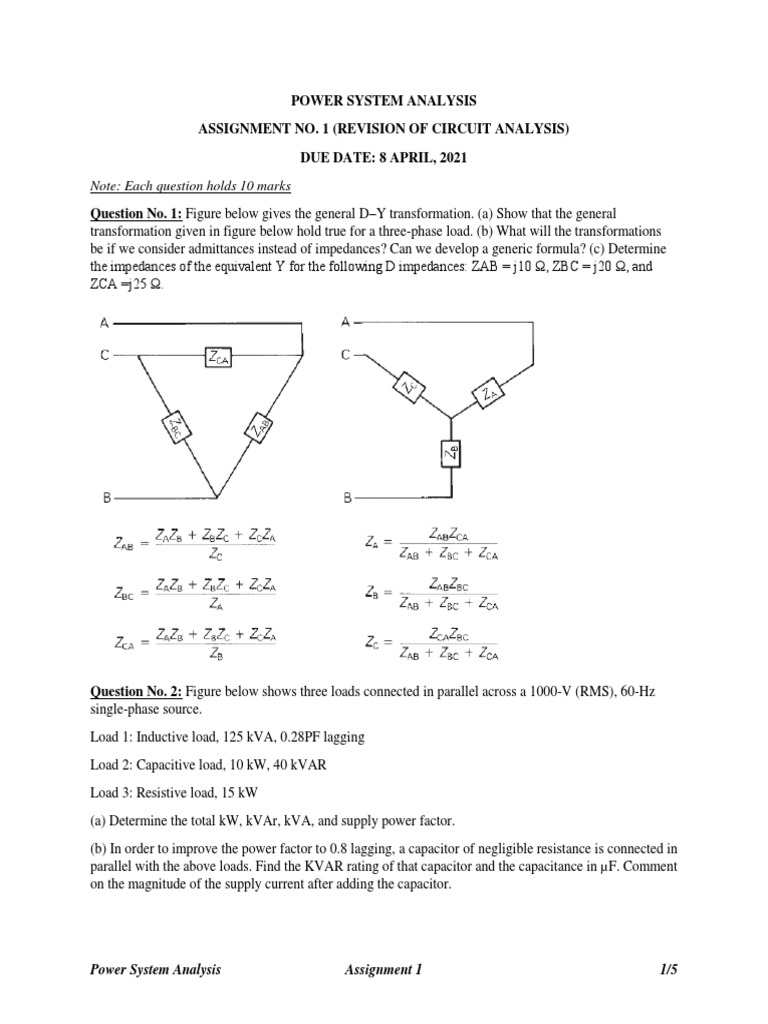 Power System Analysis Assignment 1 1/5 | PDF | Electrical Network | Ac ...