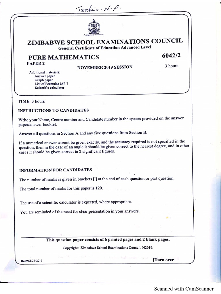 N 2019 P2 Pure Mathematics The Trotter Pdf