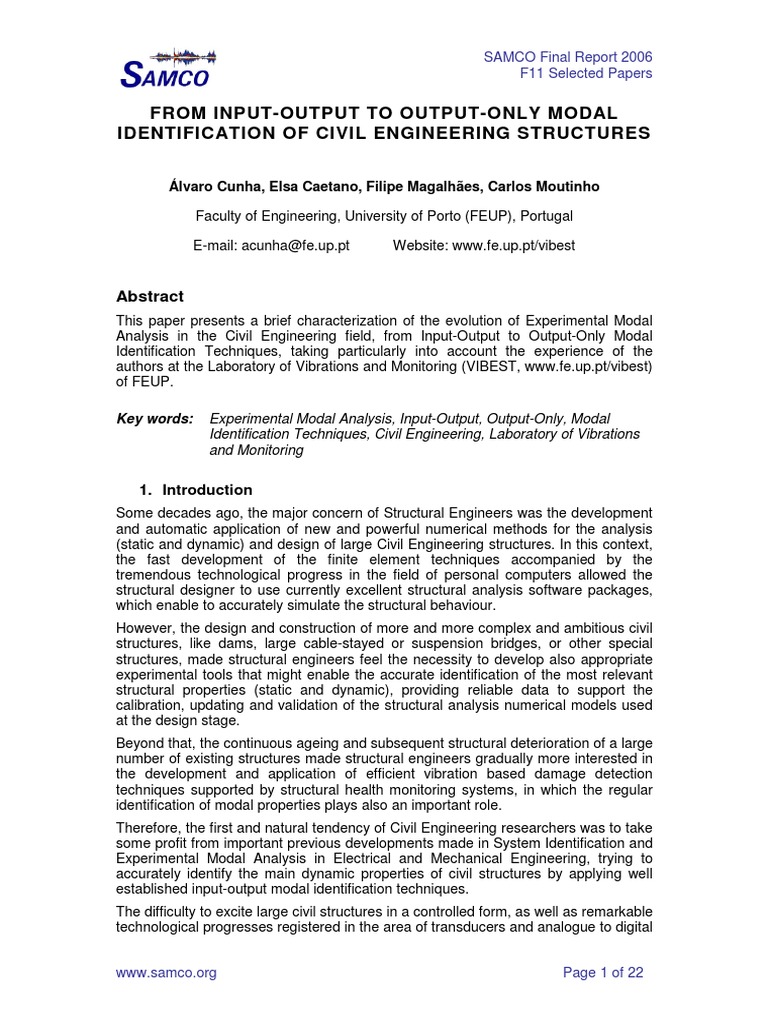 Caetano - From Input-Output To Output-Only Modal Identification of Civil Engineering Structures ...