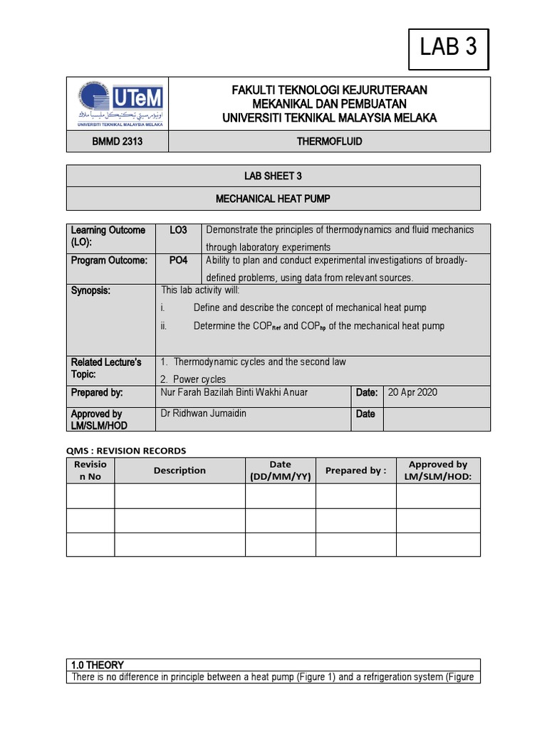 Mechanical Heat Pump Lab Report | PDF | Heat Pump | Refrigerator