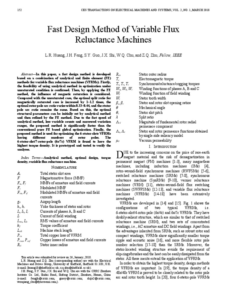 Fast Design Method of Variable Flux Reluctance Machines | PDF | Electrical Engineering ...