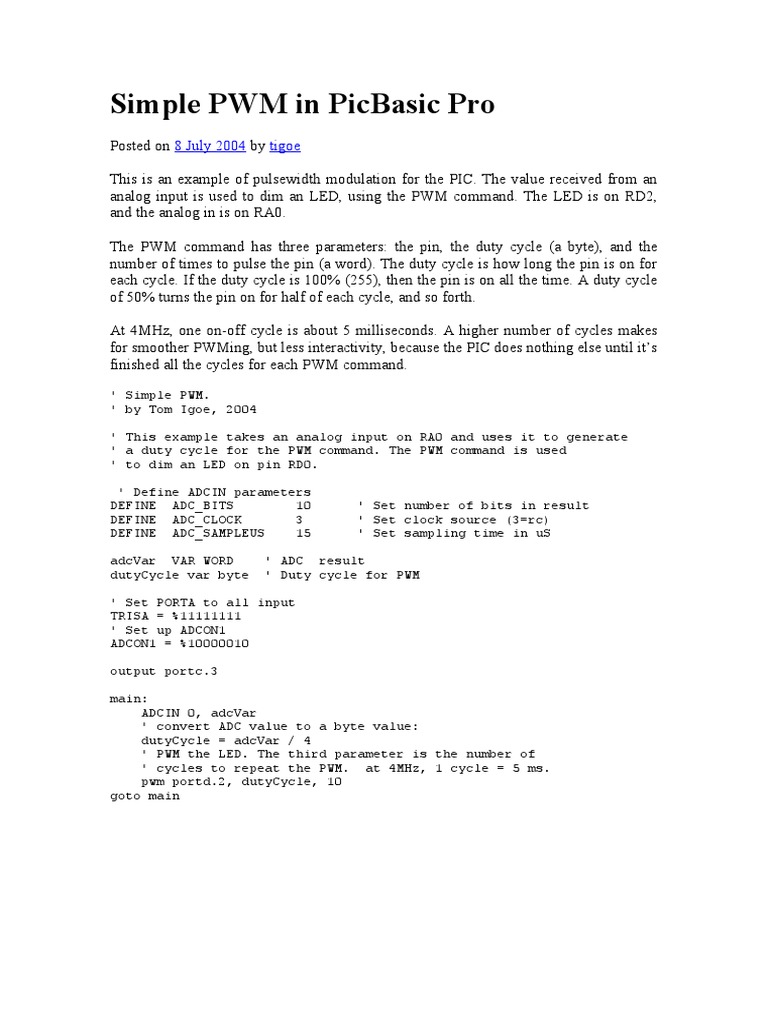 Simple PWM in PicBasic Pro | PDF