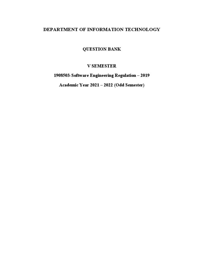 Software Engineering Question Bank for V Semester | PDF | Software ...