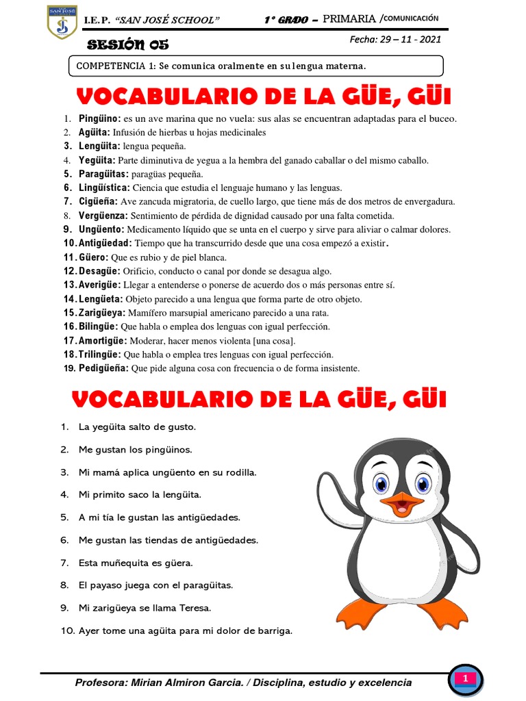 Practica - Vocabulario de La Güe y Güi - 29-11-2021 | PDF