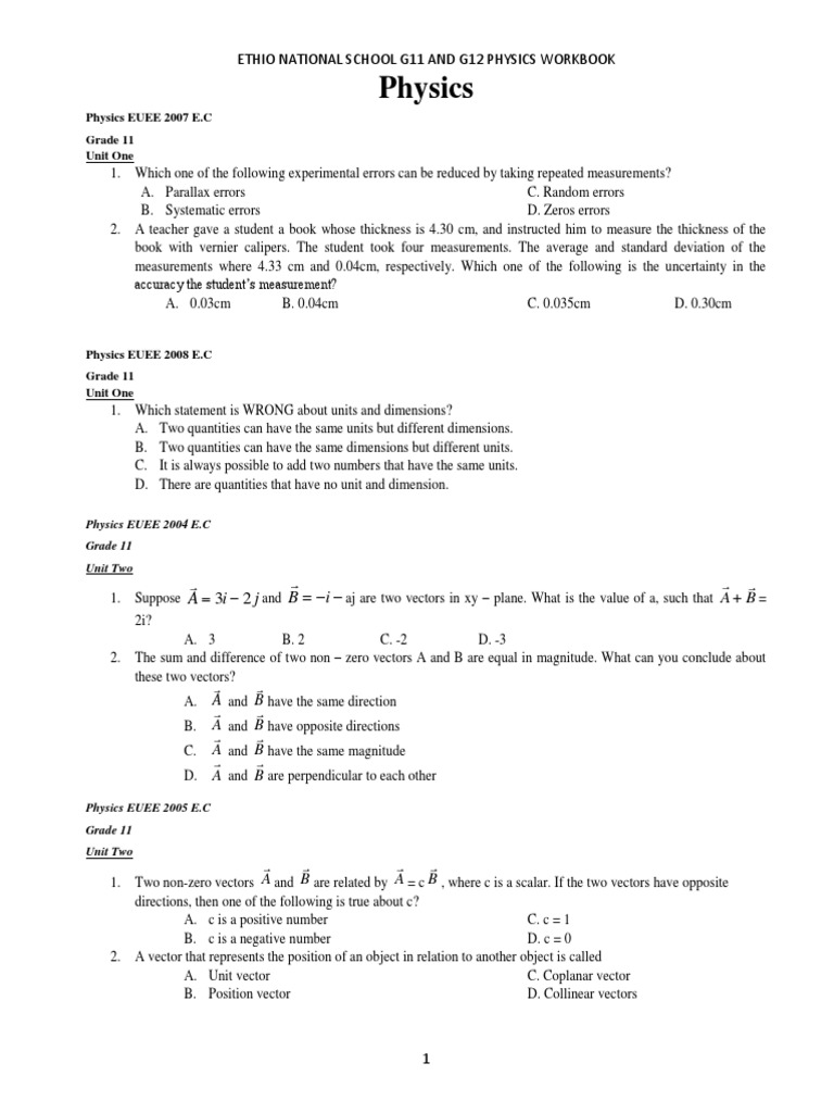 Work Book Physics Grade 11&12 | PDF | Rotation Around A Fixed Axis | Force