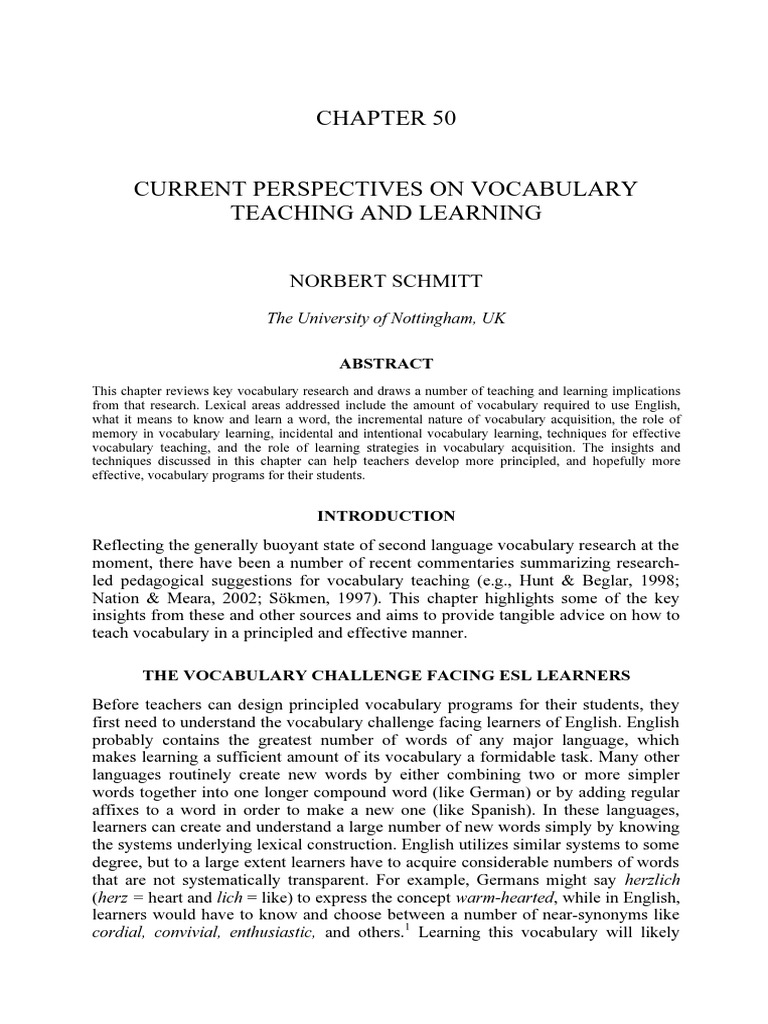 Current Perspectives On Vocabulary Teaching and Learning: Norbert Schmitt | PDF | Vocabulary ...