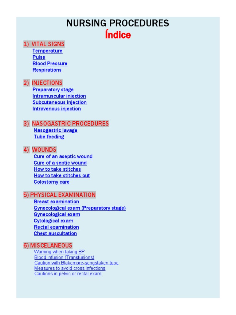 Nursing Procedures | PDF | Surgical Suture | Clinical Medicine