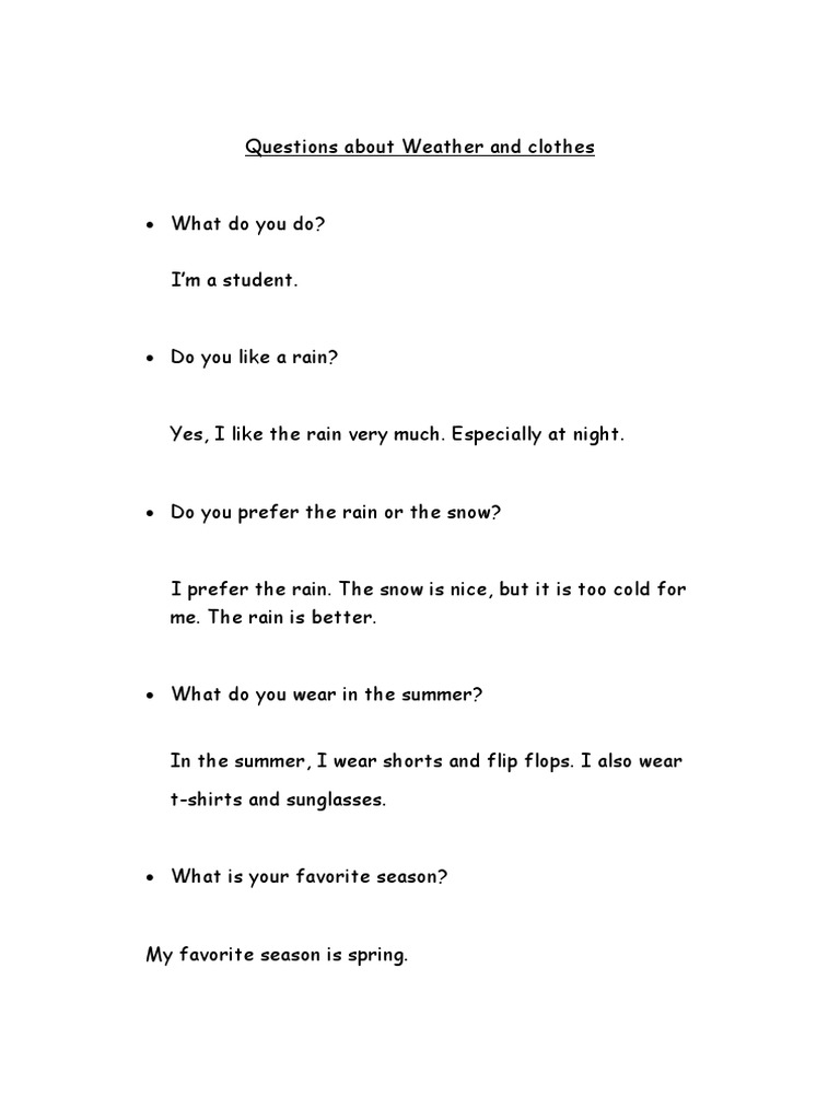 Questions About Weather and Clothes | PDF