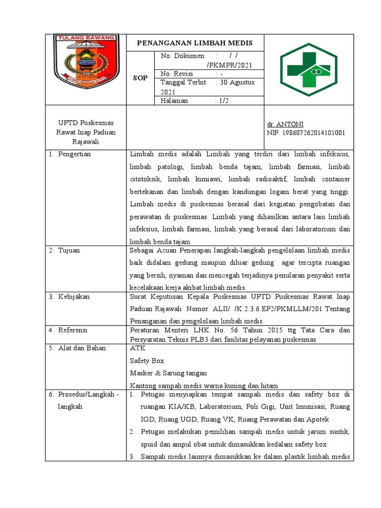 Sop Penanganan Limbah b3 | PDF | Sains & Matematika
