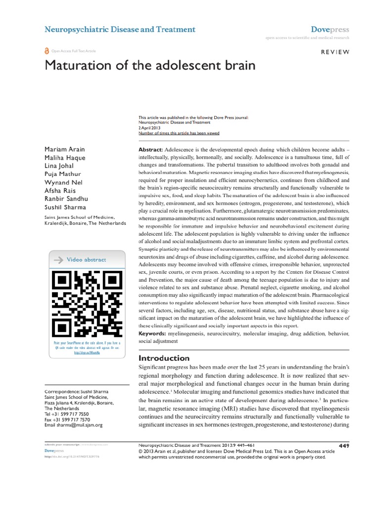 Maturation of The Adolescent Brain | PDF