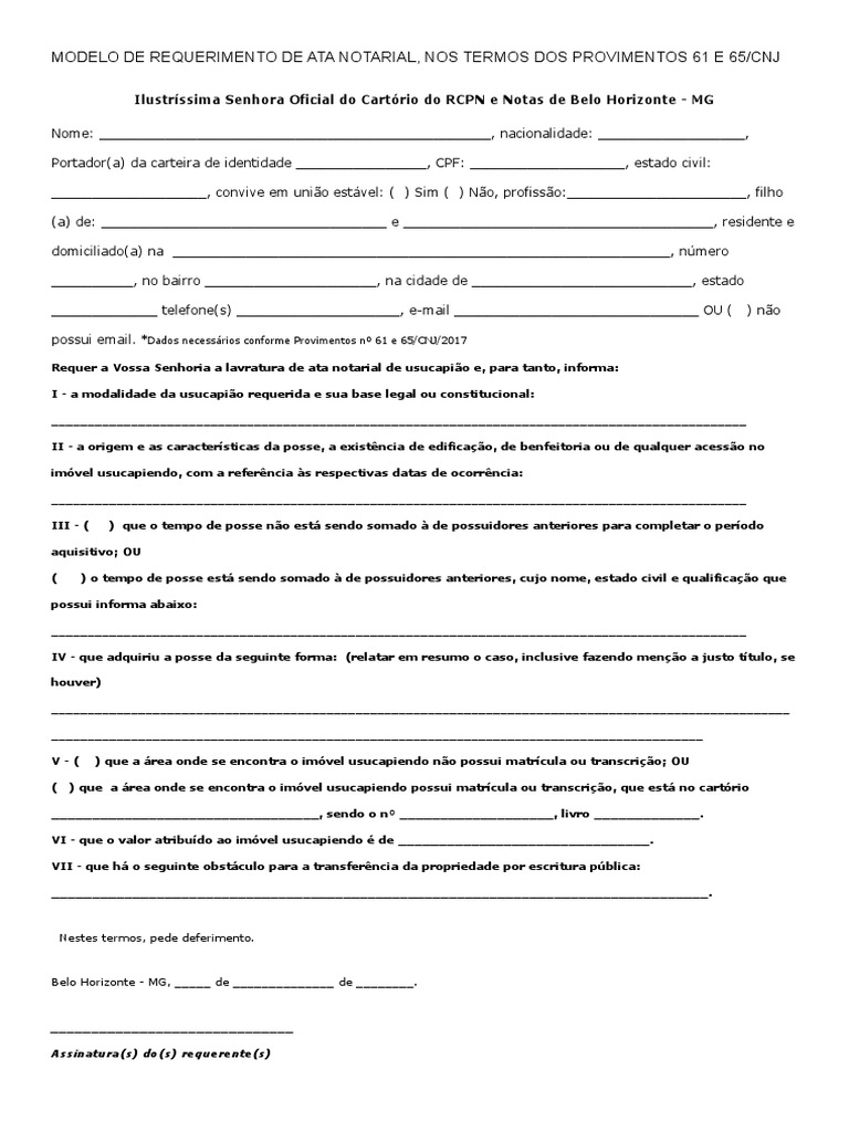 Modelo de Requerimento de Ata Notarial | PDF