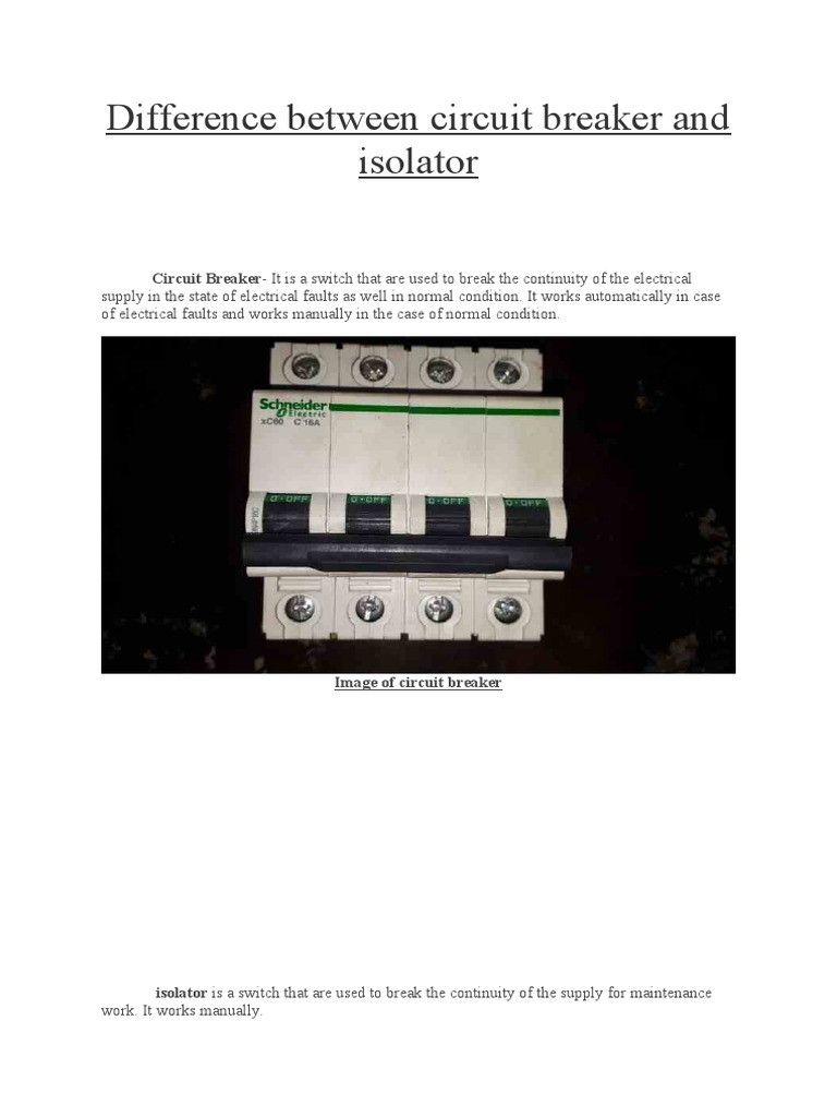 Circuit Breaker vs. Isolator Explained | PDF | Switch | Physical Quantities