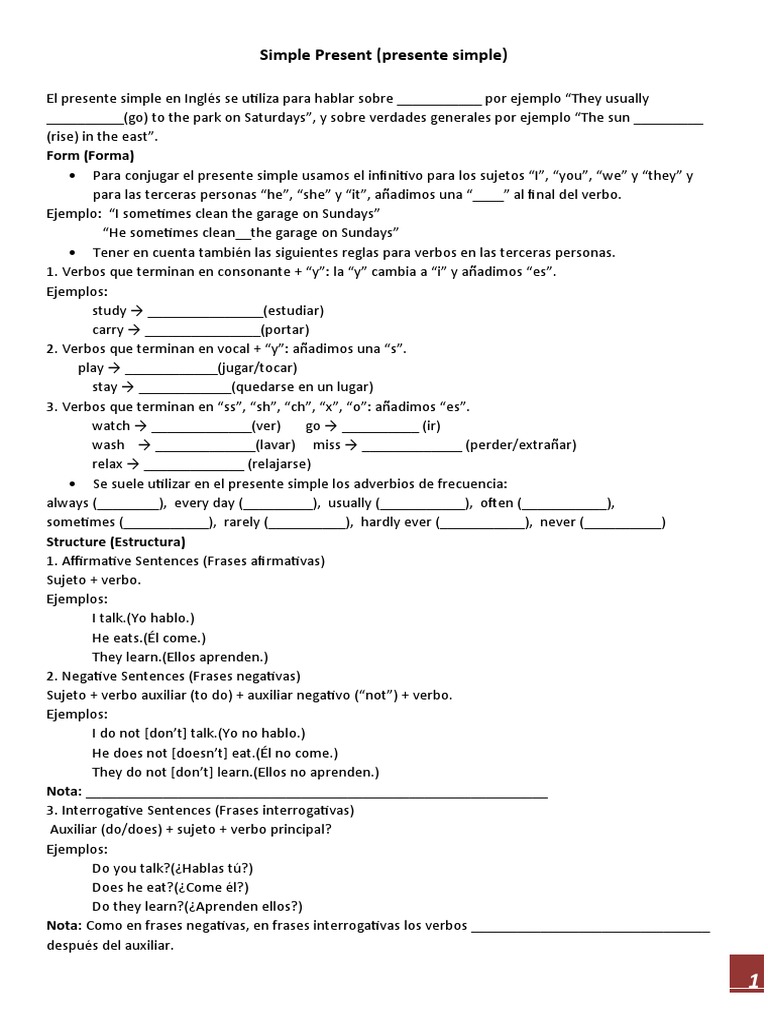Repaso Presente Simple Vs Presente Continuo | PDF | Verbo | Tipología ...