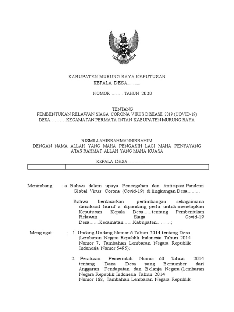 Kabupaten Murung Raya Keputusan KEPALA DESA........... | PDF
