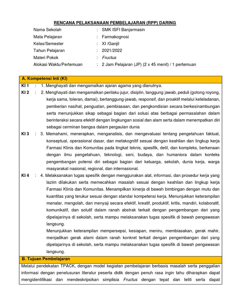 RPP Daring Farmakognosi XI: Simplisia Fructus | PDF